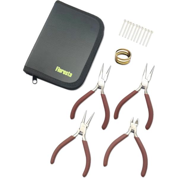 「初心者向けやっとこ７点セット」初心者の方向けに、やっとこをセットにしました。平やっとこ２本、丸やっとこ１本、ニッパー、収納ケース、9ピン10本、丸カン1個が入っています。初心者としては十分な内容です。「平やっとこ２本入り」よく使う平やっと...