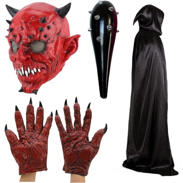 バリエーションコード : 2B4OWS4GVK・デビルマスクセットは、ハロウィン、イベント、お化け屋敷などで使うかぶりものをお探しの方に。角やしわ、皮膚感をリアルに再現。頭まですっぽり覆うフルフェイス仕様。お揃いのグローブとマント、そしてソ...