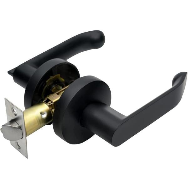 バリエーションコード : 2BJY6IFJ8U［空錠］ 鍵なし 45°ドアを開けレバーハンドル錠 アルミニウム合金の主体 適用扉厚:35-45mm ラッチは60mmあるいは70mmに調整可能「サイズ」フェイスプレート直径：65mm; ハンド...