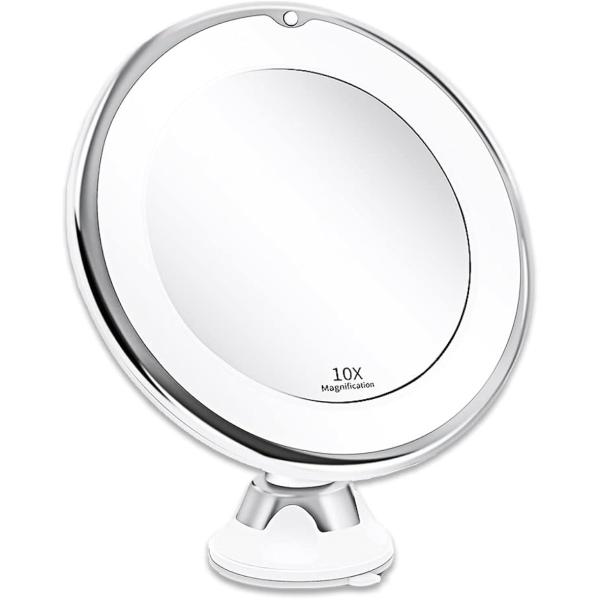 「10倍拡大鏡」マスカラ・つけまつ毛等のアイメイク、フェイシャルケア、眉毛・髭・産毛のお手入れに便利な鏡です。細かな産毛や毛穴の黒ずみのような普段見えない細かな部分までチェックできます。「高品質LEDライト付」LEDライトが自然光に近い均一...