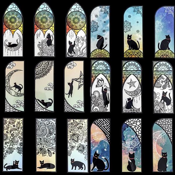 バリエーションコード : 2B2YC9O13V・ステンドグラスと猫をモチーフとした、幻想的なしおりセットです。透け感があり、芸術性も感じられる、繊細で美しいデザインが特徴。花、月、蝶などと触れ合う黒猫は神秘的で、ねこ好きの方はもちろん、年齢...