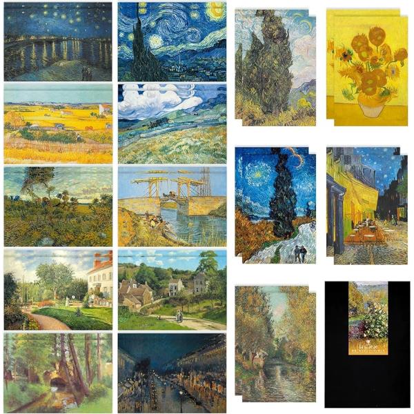 ポストカード1セットには以下が含まれます：15の異なる油絵、各油絵に2つ、合計30（ヴァンゴッホの油絵10枚、合計20枚、カミーユ・ピサロの油絵5枚、合計10枚を含む）。350gの白いボール紙で作られたポストカードは、高品質で、厚みが高く。...