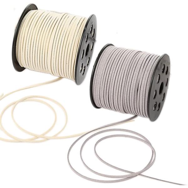 ・ハンドメイドに最適なスエード調の革ひも2色セットです。カラーはクラシックなホワイトとブラックのご用意です。それぞれ幅3mmx90mで、たっぷりと存分に使って頂けます。・本革のような風合いを再現しているため、ブレスレットやチョーカー・ミサン...