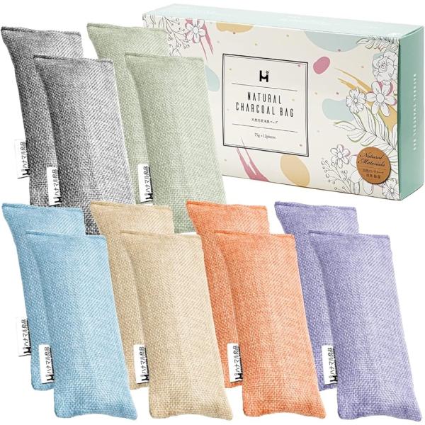 バリエーションコード : 2B43C8PN5N「ハナマル良品 靴 消臭 脱臭 竹炭 バッグ 12個セット内容」(1)竹炭バッグ「75gx12個」（サイズ：約縦17cmx幅7cmx厚さ3cm/個）、(2)説明書（脱臭・除湿の効果アップ実践法付...