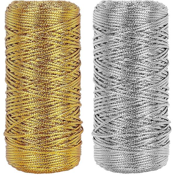 ・大人気のメタリックコード2巻きセット：ゴールドとシルバー2色の各色1巻きの合計2巻きのツイストコードセットです。円筒も2本付属されて、編みコードが絡まったり、混乱したりすることはご心配なく、収納に便利です。サイズ：100m/巻き、線経1....