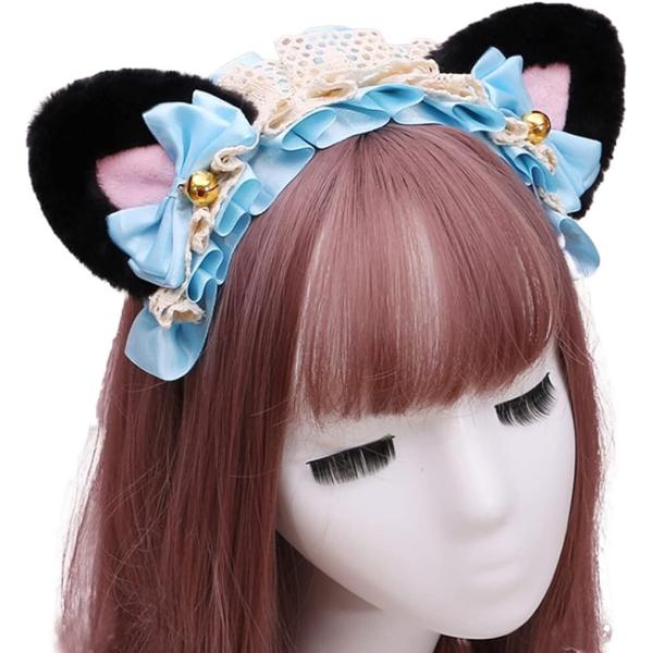 バリエーションコード : 2B46SLDCRJ・ふわふわの可愛いねこ耳付きレディースヘッドドレスです。レースとリボンで顔周りを華やかに彩ります。りぼんについたゴールドの小さな鈴がネコちゃんらしくてとってもキュートなゴスロリカチューシャです。...