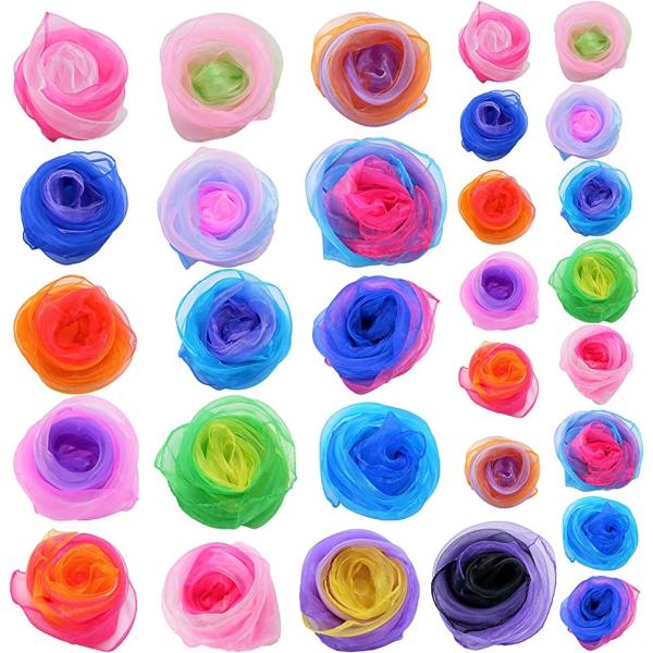 ・グラデーションカラーを取り入れたカラフルでかわいいデザインのリトミックダンス用スカーフです。好きな色を選びやすい３０枚セットとなっています。・たくさんあるのでイベントにも取り入れやすく、肌に優しい柔らかなシフォンスカーフなので、子供や高齢...