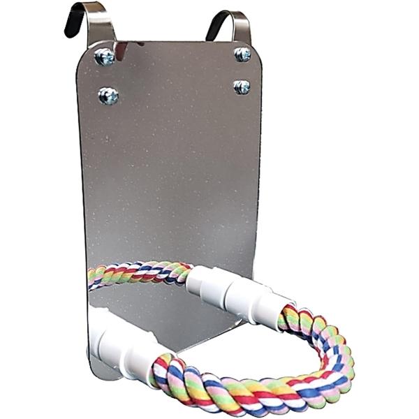 ・インコのミラー付き止まり木。 小鳥 オウム 鳥 に バードトイ 玩具 ロープ ブランコ ロープパーチ とまり木 としてどうぞ＊・「こんな商品」ミラーの前で羽繕いしたり、止り木として休んだり、大好きな鏡遊びでペットのストレス解消。・適正：オ...