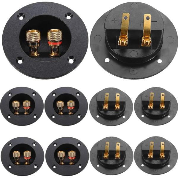 スピーカーの修理やメンテナンスにお使い頂ける丸型スピーカーボックスターミナルとなります。10点セットとなっておりますので、修理用や作成用のほかに、予備用として確保することもできます。汎用タイプとなっておりますので、様々なタイプに対応し、DI...