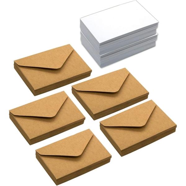 ・封筒サイズ：70mm x105mm カードサイズ：90mm x 55mm・名刺サイズが入る封筒と名刺サイズのカード各100枚セットです・封筒は無地のクラフト紙。厚すぎず薄すぎない事務用封筒を小さくした雰囲気です。・カードは0.8mmの厚み...