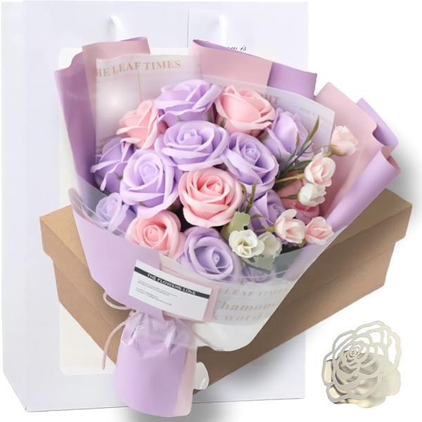 バリエーションコード : 2B4KTSP3FQ「大切な人へのプレゼント」薔薇の生花と変わらない大きさでブリザードフラワーやドライフラワーと異なり、花束に優しい華やかな香りがします。花びら一枚一枚に石鹸素材で作られているため、枯れることがなく...