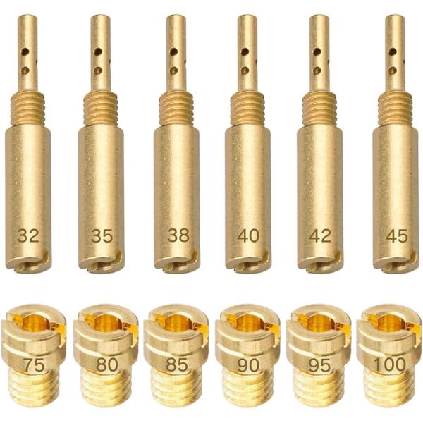 「pc20用ジェットセット 詳細」パイロットジェット（26x4.5):#32、#35、#38、#40、#42、#45メインジェット(5x6.7）： #75、#80、#85、#90、#95、#100 合計12個。ご購入頂く前に、ご自分のキャブ...