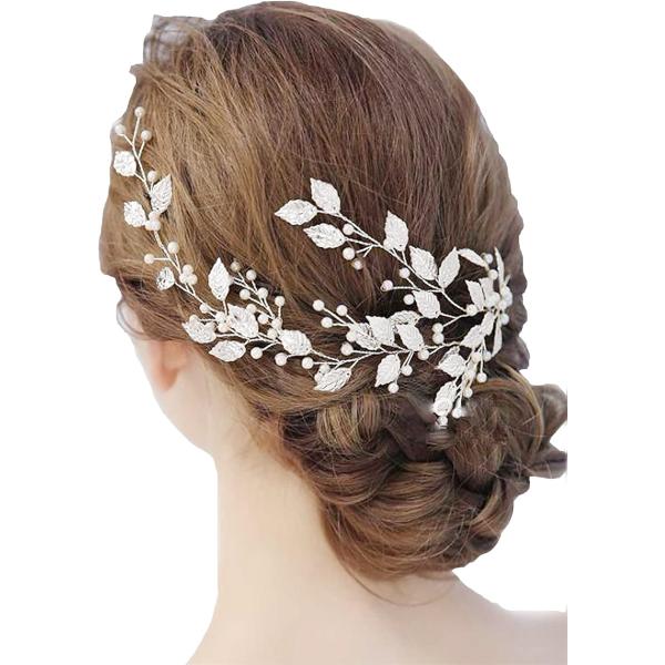 今人気のリーフがモチーフの可愛い上品で軽やかなヘッドドレスです。綺麗で高品質なシルバーリーフとフェイクパール。ビジュー感があり華やかにお召し頂けます。素材が柔らかいのでヘアースタイルに合わせてフレキシブルに形を変えることができ、あなたの大切...