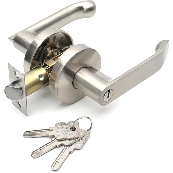 バリエーションコード : 2B4O6L6PI1［ET001-SS シルバー］ 45°ドアを開けレバーハンドル錠 アルミニウム合金の主体 適用扉厚:30-50mm ラッチは60mmあるいは70mmに調整可能 フェイスプレート直径：65mm; ...