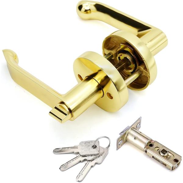 バリエーションコード : 2B4O6L6PI1［ET001-SBゴールド］ 45°ドアを開けレバーハンドル錠 アルミニウム合金の主体 適用扉厚:30-50mm ラッチは60mmあるいは70mmに調整可能 フェイスプレート直径：65mm; ハ...