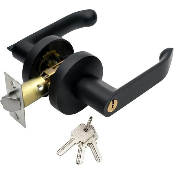 バリエーションコード : 2B4O6L6PI1［ET001-ABLブラック］ 45°ドアを開けレバーハンドル錠 アルミニウム合金の主体 適用扉厚:30-50mm ラッチは60mmあるいは70mmに調整可能 フェイスプレート直径：65mm; ...