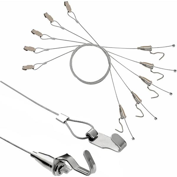 バリエーションコード : 2BU15CCHRK「製品概要」 絵画やハンドメイド作品の展示に欠かせないフック付きのワイヤーです。ピクチャーレールなどに額縁や絵画を簡単に吊り下げることができます。「製品性能」長さ0.5m〜1.5mのステンレス製...