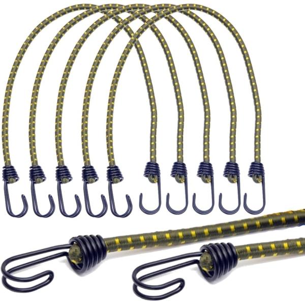 「ストレッチコード 5本セット」キャンプやアウトドア時に役に立つストレッチコード5本セットです。タープやテントの固定などに大活躍します。「両端に頑丈な鉄フック」両端にはフックがついており深めの溝で構成されているため、目標物をしっかり掴み外れ...