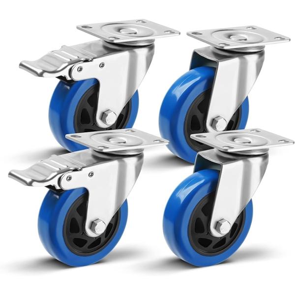 ・［主なパラメーター］: 全体の高さ：130ミリメートル。車輪の直径: 4 インチ（100mm）。タイヤの幅: 30mm. 固定板のサイズ: 92 X 62mm。サポート400 KG / 882 LBS最大（4セットとして）。色: 青。ボー...