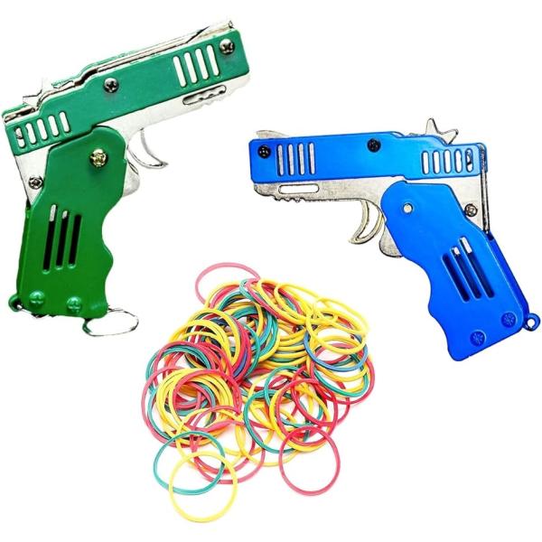 バリエーションコード : 2B4WNYXK1S・折り畳み式 6連発式輪ゴム 銃 お得な2個セット：お子様同士や親子で楽しめる 折り畳み式 6連発式輪ゴム 銃 ブルー・グリーン2個セットになります。ゴムバンドも200個付属しておりますので、気...