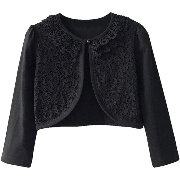 バリエーションコード : 2B8KX4GRW3・素材構成: ポリエステル、綿・羽織るだけできちんとフォーマルスタイル。可愛いキッズ用ボレロ（カーディガン）です。ベーシックな花柄レースと上品な印象のビジューレースの２タイプデザインからお選びい...