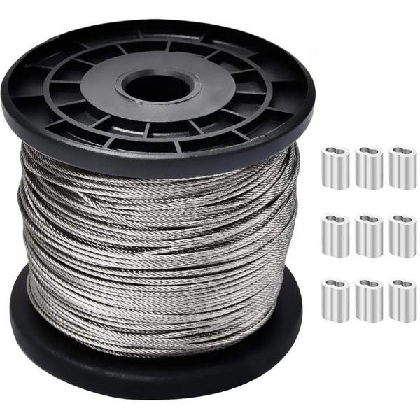 ・「ワイヤロープ材質」SUS304ステンレス ワイヤーは、耐食性、耐熱性、耐久性など、鉄鋼に比べて優れた磁性を有し、破断使用荷重は約290kgので、一般的なワイヤロープに比べ約10倍の寿命があります。この2mm ステンレスワイヤーの構造は7...