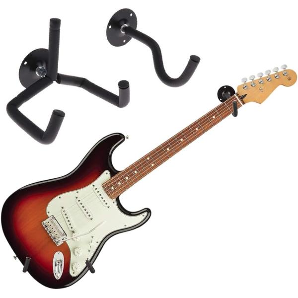 ・壁面取り付けタイプの壁掛けギタースタンド ハンガーディスプレイ。エレキギターやエレキベースの片付け・収納用スタンドとしてはもちろん、観賞用などにも最適なギターハンガーです。取り付け後もグラグラする事なく高い安定感でギターを優しく保護します...