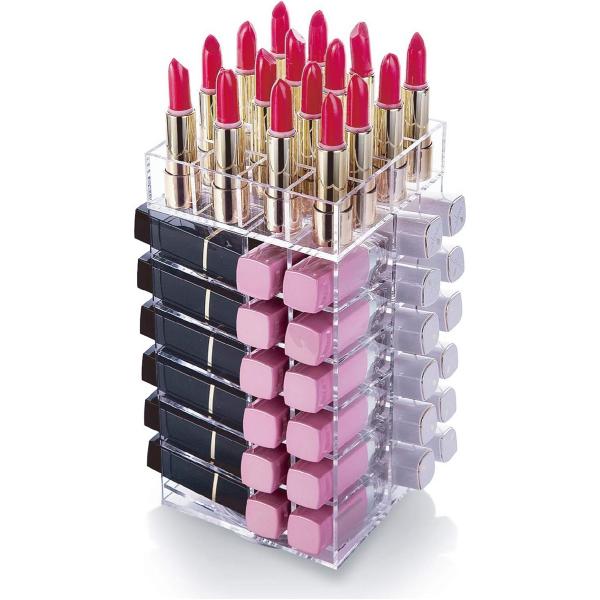 ・「回転式 アクリル リップスタンド」最大64本の収納が可能。大量のリップ・口紅・グロスをスッキリ収納。360度くるくる回転するスタンドで収納した口紅をキレイに整理整頓できます。最上段の仕切りは取り外し・位置調整が可能でアレンジも自由に可能...