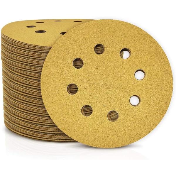 バリエーションコード : 2B8D10HUCK・「商品仕様」番手：#120。入数：100枚入。直径：5インチ/125mm。穴径：10mm。8穴あきタイプ：吸塵式のサンダーに使用できます。・「マジック式で装着簡単」マジックファスナーなのでペー...
