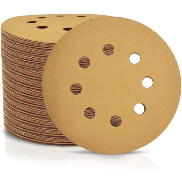 バリエーションコード : 2B8D10HUCK・「商品仕様」番手：#320。入数：100枚入。直径：5インチ/125mm。穴径：10mm。8穴あきタイプ：吸塵式のサンダーに使用できます。・「マジック式で装着簡単」マジックファスナーなのでペー...