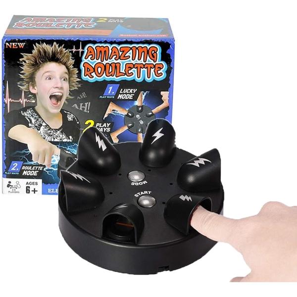 ・ロシアンルーレットのようにハズレを引いた人の指にビリビリ電撃が走る。さぁ誰が電撃の生贄になるのか？ハラハラドキドキみんなでやれば10倍楽しい..・最大6人で遊べて指を電撃ポイントに全員置きます。スタートボタンを押すとルーレットの光で抽選開...