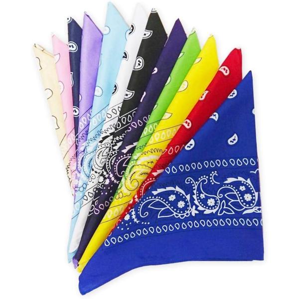 バリエーションコード : 2B69PN8KYY・大判55x55cmのペイズリー柄バンダナ12枚セットです。・ファッションなテイムとして、頭や腰、カバン等に結ぶのに良い品です。ご自身用としてはもちろん、大判なのでペットに着せるのにも良いですね...