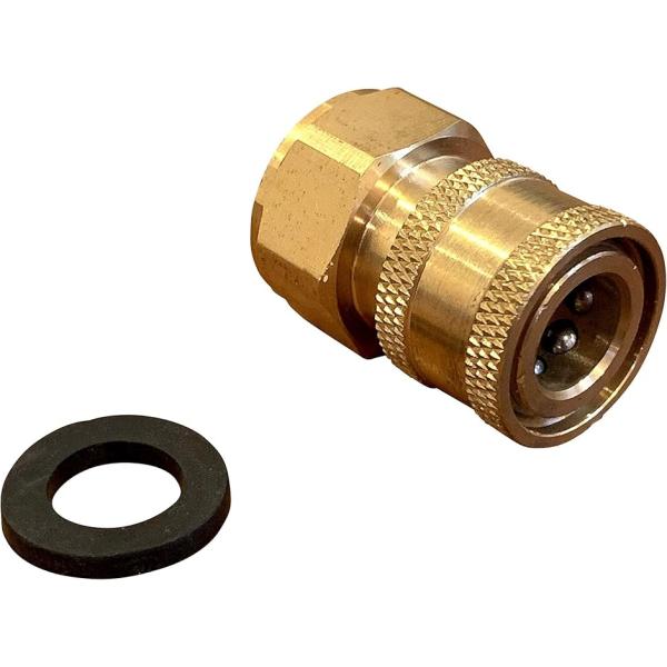 バリエーションコード : 2B626PC6WR・1/4’’サイズの高圧洗浄機用ワンタッチカプラーのメス-M22めねじです。・高圧ホースの本体への取付けや、延長ホースの脱着が手間なしワンタッチで＊＊・「材質」　黄銅・「サイズ」　カプラー 1/...