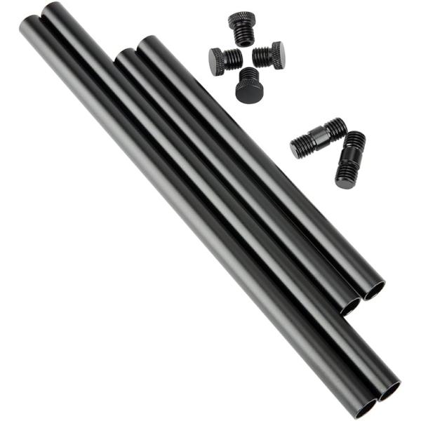 「撮影機材キット」本製品は15mm規格のロッド30cm（2本）＋20cm（2本）＋延長コネクター（2個）＋ロッドキャプ（4つ）の撮影機材セットです。新しいショルダーパッド用なデザインで、50cmロッドへ延長 出来ます。「標準的な15mm規格...