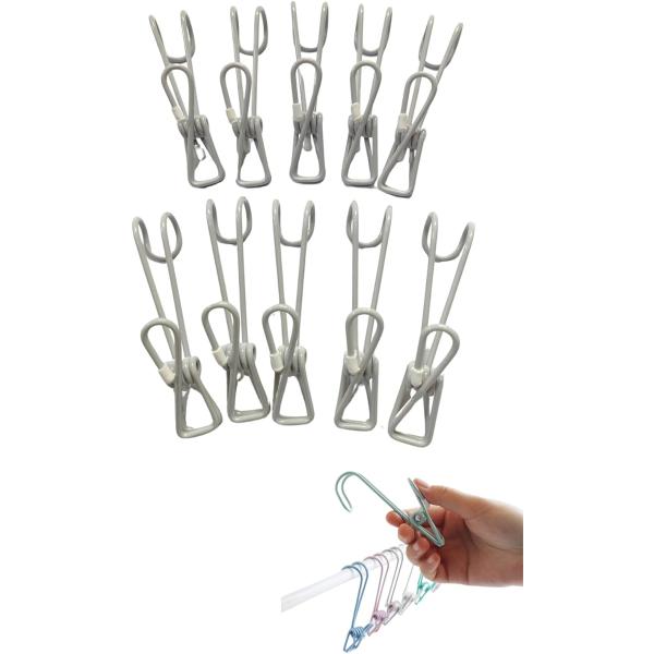 フック付きクリップ、フック付きピンチ、洗濯バサミ、クリップ フック は、部屋の突っ張り棒、浴室のランドリーパイプ、室内用物干し、部屋干し、室内の洗濯物干しなどでご利用いただけます。めっき加工（PVC）で、錆びない、割れない、壊れない。ハンガ...