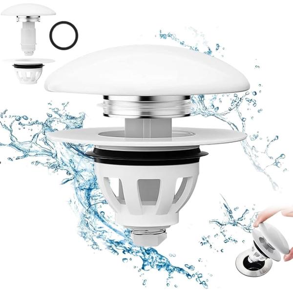 「最新式ポップアップ排水栓」2024年改良版の洗面台用排水栓です。ワンプッシュで簡単に蓋を開閉でき、二重密封により水漏れを防ぎます。スムーズに水を排出し、異物を効果的に濾過します。「高品質素材使用」耐久性の高いセラミック製のポップアップ排水...