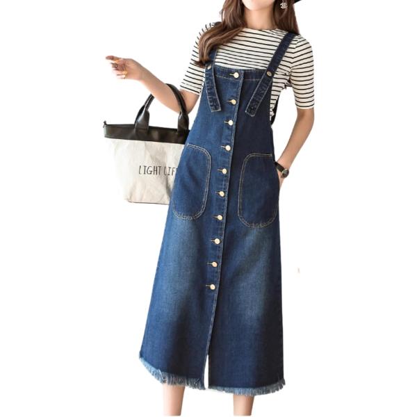 バリエーションコード : 2B92R9UDRC秋冬ファッションの主役にぴったりな、大人かわいいレディースオーバーオールです。 定番のデニムサロペットスカートも、フロントのボタンと裾のフリンジがおしゃれで高見え。前後4か所にポケット付きで、ス...