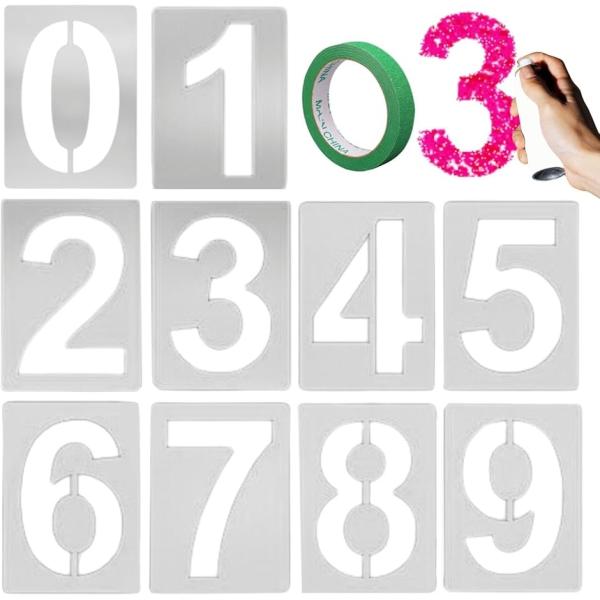 ステンシルシートと養生テープで初心者でも簡単DIY: 数字 ステンシルプレートと養生テープのセットで、駐車場や看板などの番号（ナンバー）テンプレートで簡単にDIYできるセットです。ペンキやスプレーで吹き付けたり塗装するだけで、誰でも美しく仕...