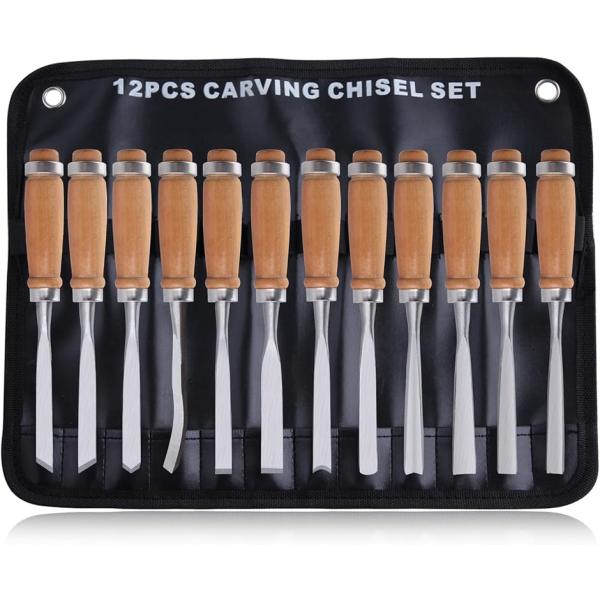 パッケージが含まれています： 平刃、斜刃、両面斜刃、外丸刃、内丸刃、大三角刃、曲刃などがあり、花彫り、木彫り、根彫り、彫刻など様々な彫刻に簡単に対応できます。注：結果を得るために、使用前にノミを研ぐ必要がある場合があります。刃の材質：炭素鋼...