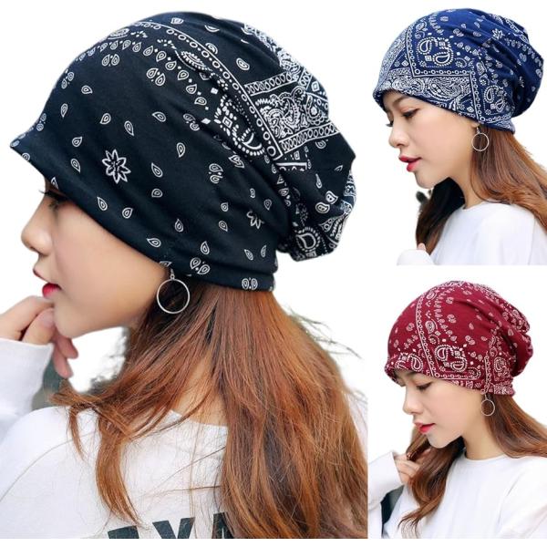 バリエーションコード : 2B96L8UQHI3WAYで使える、ペイズリー柄のレディースヘアキャップセットです。帽子として、ターバンやヘアバンドとして、さらにはネックウォーマーとして、使い方は自由自在。肌触りのいいコットン素材＆洗い替えに便...