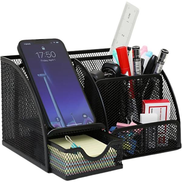 「デスクの上をスッキリさせる」ペン立てと引き出し付きの多機能型のデスクオーガナイザーです。散らかりがちな文具類をカ所にまとめて収納することができる優秀アイテム。「多機能型の収納ボックス」机の上の文具類はもちろんのこと、リビング周りでリモコン...