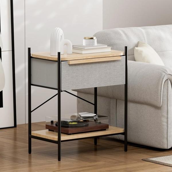 バリエーションコード : 2B9OXXKRDY「多機能な収納サイドテーブル」天板+棚が二重になっているので、手に取るものが多くなり、収納スペースが増えました。引き出しも付きで、あまり使わない物や小物を入れることができます。ホコリを防ぐだけで...