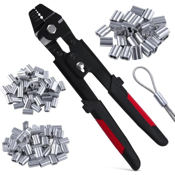 用途：手すり、犬用ロープ、物干し竿、釣り用圧着スリーブ、吊り絵、その他海洋・工業用リギング、ガードレールネットに適しています。デザイン：様々なニーズを満たすために4つの異なるサイズ、簡単に保管するためにロックするワイヤの安全性を切断するため...