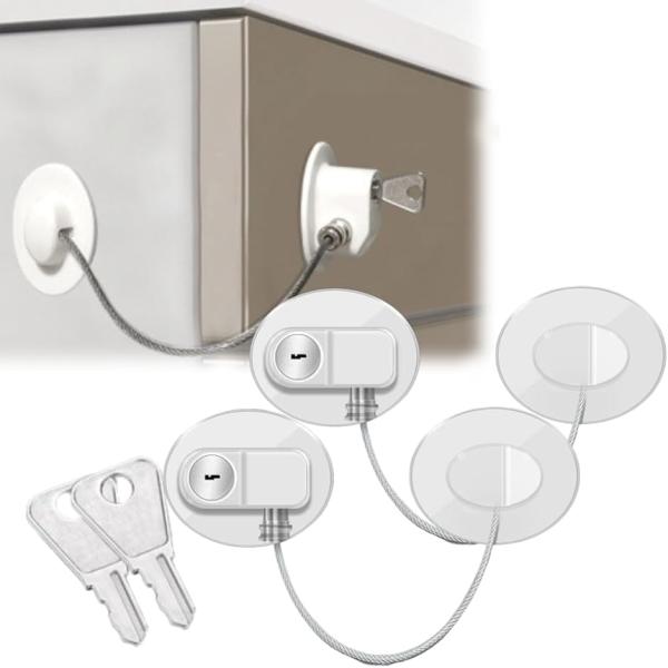 「強力なドアロックで安心を守る」冷蔵庫や引き戸、引き出しに簡単取り付け可能なドアロック。鍵を使用してワイヤーの脱着を行うため、子供やペットによる誤操作の心配も不要。窓やドアにも対応し、赤ちゃんや高齢者の事故防止に役立つ設計。さらに、穴あけ不...