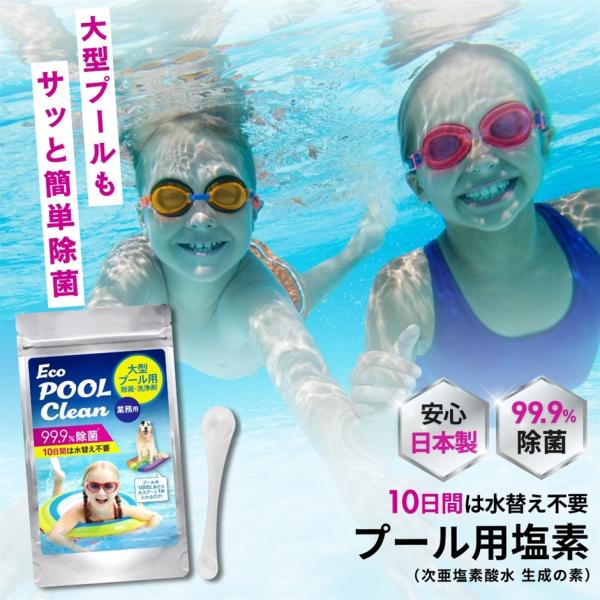 「除菌率99.9％。」入れるだけで家庭用 大型プール水の除菌やぬめり、雑菌対策ができるプール用塩素です。「10日間水替えが不要で水道代節約・エコ」大型プールの水を入れ替える手間が減ってさらに節水にも。「入れるだけの簡単除菌。」1000Lのプ...