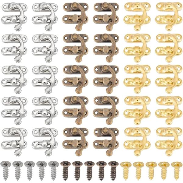 数量：掛け金フック30セット入り、3色、10セット/色；豊富な色と数量で、コストに優れています。カラー＆サイズ：アンティークブロンズ、ゴールド、プラチナの3色あります。サイズ：クラスプ1: 27.5x9x7mm， 穴: 2.5mm；クラスプ...