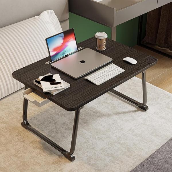 バリエーションコード : 2B98QD6YF2「基本仕様」製品サイズ：長60x幅40cmx高さ28cm（カップホルダー+ 引き出し）重量：2.6kg；折りたたんだ厚み：約5cm 耐荷重：30kg 高品質な素材：天板/HDF木製、脚部/アルミ...