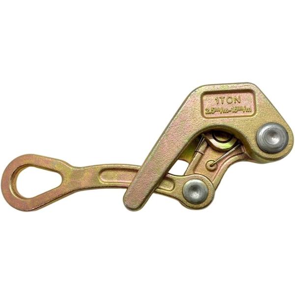 バリエーションコード : 2B9JU18SH8電気工事や鉄道保守、果樹園農家などには御用達の必須アイテム、カムラー掴線器です。どんなに硬いワイヤーでも、このカムラーを使うと誰でも簡単に、しっかりピーンと張る事ができます。耐久性が高く丈夫なア...