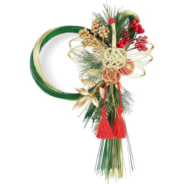 バリエーションコード : 2B9WK3FWLW［ お正月飾り］ 縦約22x横約33x高さ約5。末広がりの扇は、末永い家の繁栄を意味します。水引 レッド ゴールド、吉事があるようにと、願いを込めて結ばれます。鶴、おめでたい正月を歓迎する意味が...