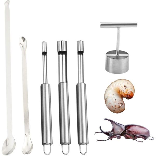 カブトムシやクワガタの幼虫を傷つけずにスムーズな移動: 2種類の幼虫移動、入れ替え用スプーンが揃い、異なる形状で幼虫のサイズに合わせた扱いが可能。菌糸ビンの交換作業がより安全で効率的に行えるカブクワ用品です。多用途な穴あけツール4種付き: ...